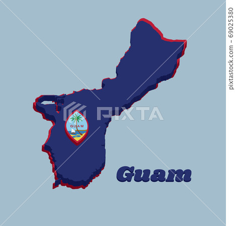 3D Map outline and flag of Guam, A dark blue... - Stock Illustration ...