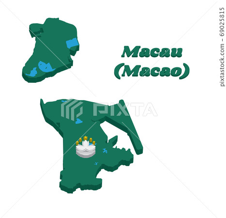 3D Map outline and flag of Macau, - Stock Illustration [69025815] - PIXTA