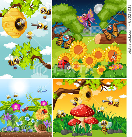 Set of different insects living in the garden - Stock Illustration ...