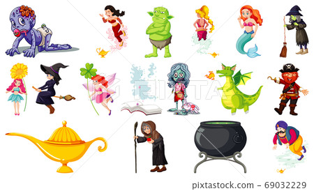 Set of fantasy cartoon characters and fantasy - Stock Illustration ...