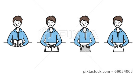 Teenage boy reading and writing at desk - Stock Illustration [69034003 ...
