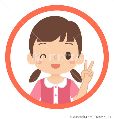 Icon of a girl doing a peace sign with a smile... - Stock Illustration ...