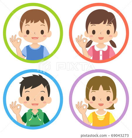 Icon set of girls and boys smiling with OK... - Stock Illustration ...