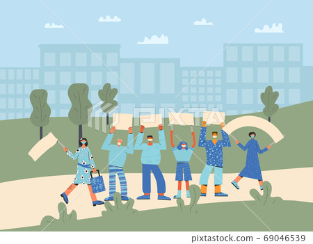 People taking part protest, parade or rally. - Stock Illustration ...