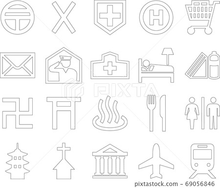 Map symbol/pictogram set (line drawing ver.) - Stock Illustration ...