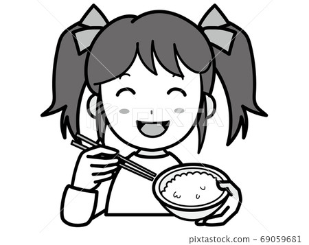 Girl eating rice deliciously - Stock Illustration [69059681] - PIXTA