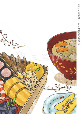 Frame of delicious osechi and ozoni - Stock Illustration [69063456] - PIXTA