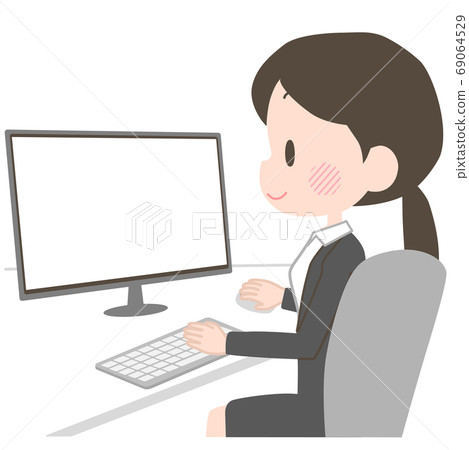 Illustration of a woman in a suit operating a PC - Stock Illustration ...