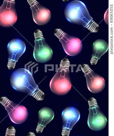 Seamless texture with multicolored light bulbs...-插圖素材 [69065058] - PIXTA圖庫
