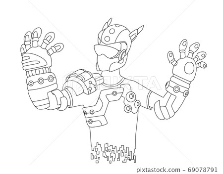 Coloring man wearing virtual reality goggle... - Stock Illustration ...