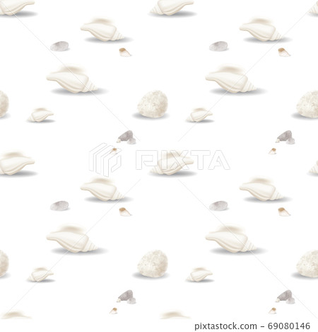 White Seashell and Stones Seamless Pattern on... - Stock Illustration ...