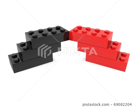 Red and black toy brick building on a white... - Stock Illustration ...