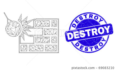 Blue Scratched Destroy Seal and Web Mesh Crush...-插圖素材 [69083210] - PIXTA圖庫