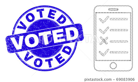 Blue Scratched Voted Stamp and Web Mesh... - Stock Illustration ...