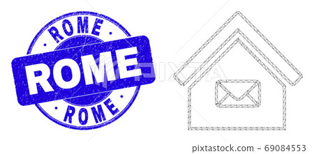 Blue Scratched Rome Stamp Seal and Web Carcass... - Stock Illustration ...