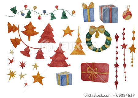 Set of New Years elements. Watercolor on a... - Stock Illustration ...