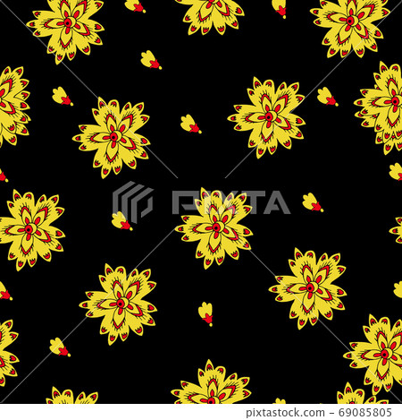 Folk pattern on a black background, yellow red - Stock Illustration ...