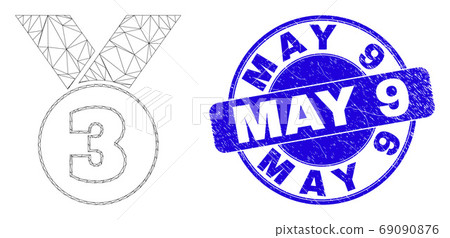 Blue Grunge May 9 Seal and Web Mesh Third Medal - Stock Illustration ...