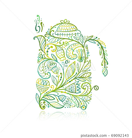 Floral teapot design - Stock Illustration [69092143] - PIXTA