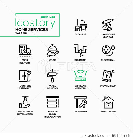 Home services - vector line design style icons set - Stock Illustration ...
