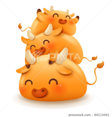 Cute little ox pile. Three little ox. - Stock Illustration [69113091 ...