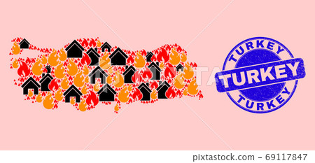 Turkey Map Collage of Flame and Houses and... - Stock Illustration ...