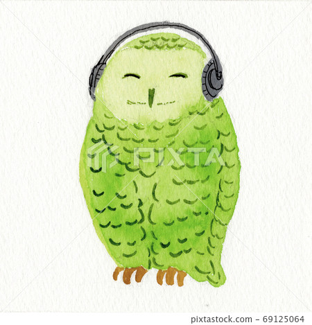 Illustration of an owl listening to music - Stock Illustration ...