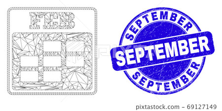 Blue Grunge September Seal and Web Mesh... - Stock Illustration ...