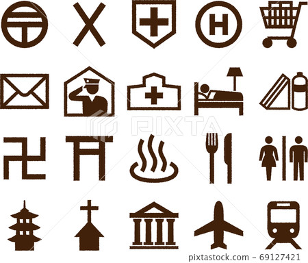 Map symbol pictogram set (hand-drawn style ver.) - Stock Illustration ...