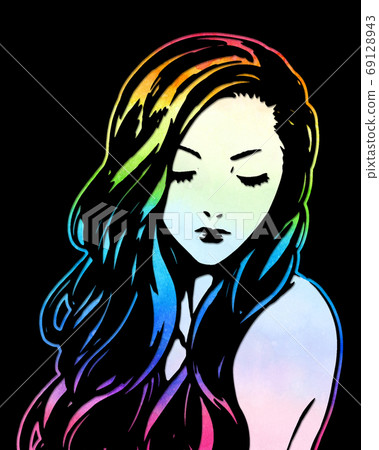 Female seven-color paper-cutting - Stock Illustration [69128943] - PIXTA