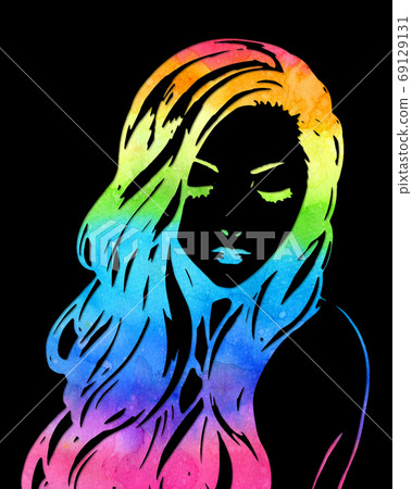 Female seven-color paper-cutting - Stock Illustration [69129131] - PIXTA