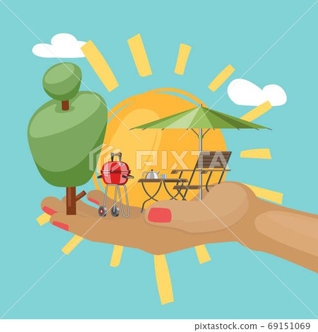 Summer concept, sun in hand and other items for... - Stock Illustration ...