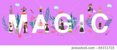 Magic inscription big letters on banner, huge... - Stock Illustration ...
