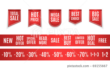 Vector collection of red sale tags with text -... - Stock Illustration ...