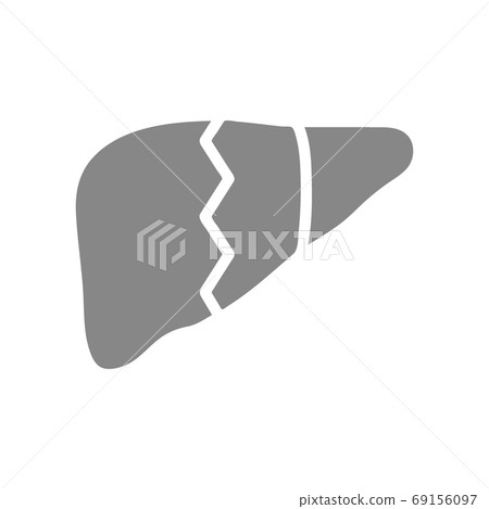 Broken human liver gray icon. Diseased internal... - Stock Illustration ...