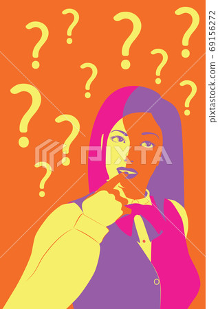 Retro thinking girl - Stock Illustration [69156272] - PIXTA