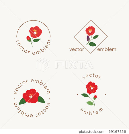 Red camellia flower logo design set - Stock Illustration [69167836] - PIXTA