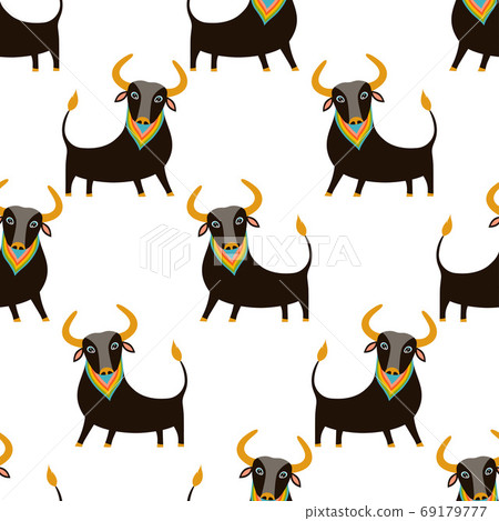 seamless pattern cute bull isolated on white - Stock Illustration ...