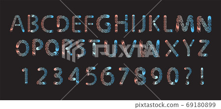Set of Elegant red and blue brush line alphabet... - Stock Illustration ...