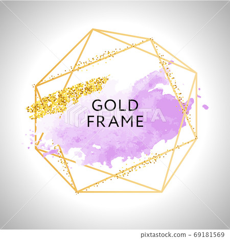 Watercolor lilac purple Logo Design Stroke Golden - Stock Illustration ...