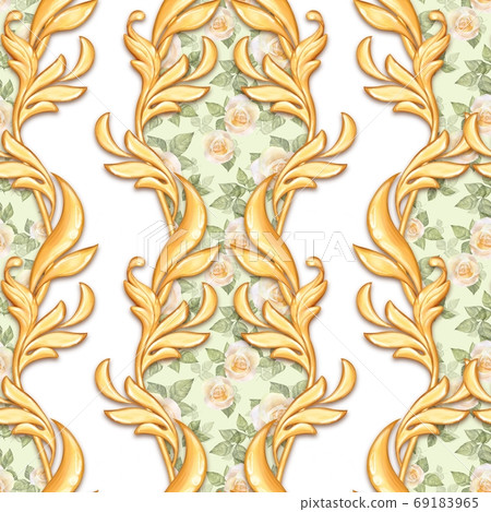 Seamless baroque pattern with roses and golden... - Stock Illustration ...