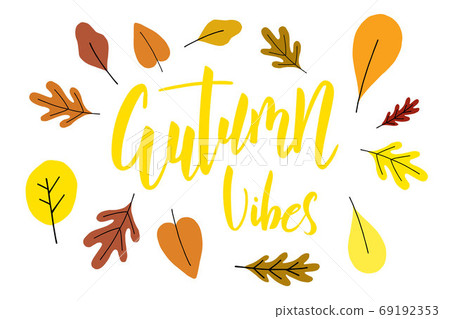 Autumn vibes brush hand lettering text isolated - Stock Illustration ...
