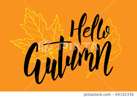 Hello autumn brush hand lettering text isolated - Stock Illustration ...