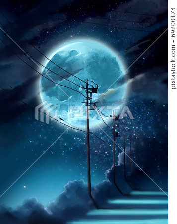 Night sky with starry sky, full moon and power... - Stock Illustration ...