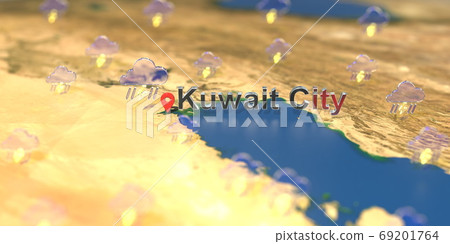 Kuwait city and stormy weather icon on the map,... - Stock Illustration ...
