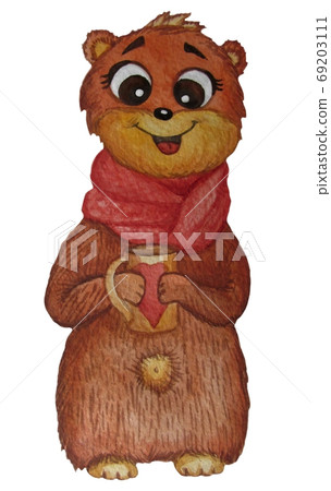 Cute animal. Funny bear in a red scarf with a... - Stock Illustration ...