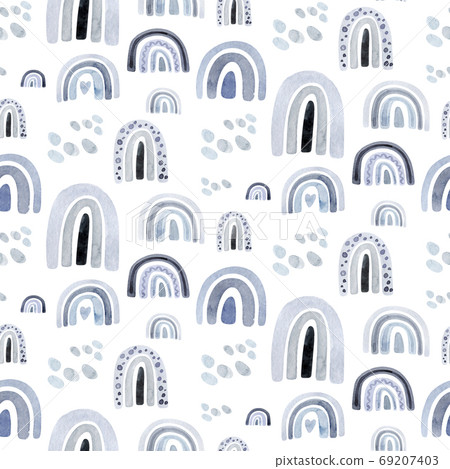 Watercolor kids raindow seamless pattern .... - Stock Illustration ...