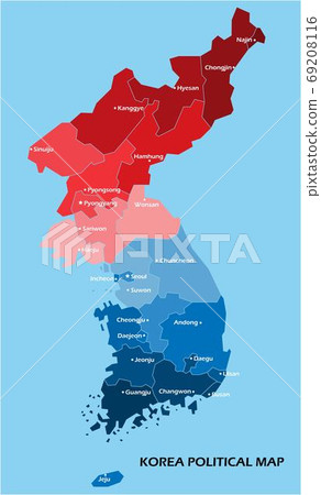 Korea political map divide by state colorful...-插圖素材 [69208116] - PIXTA圖庫