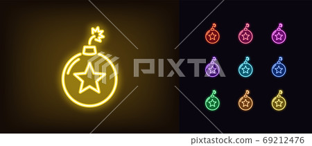 Neon bomb icon. Glowing neon bomb sign with... - Stock Illustration ...