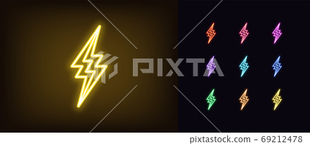 Neon thunderbolt icon. Glowing neon lightning... - Stock Illustration ...
